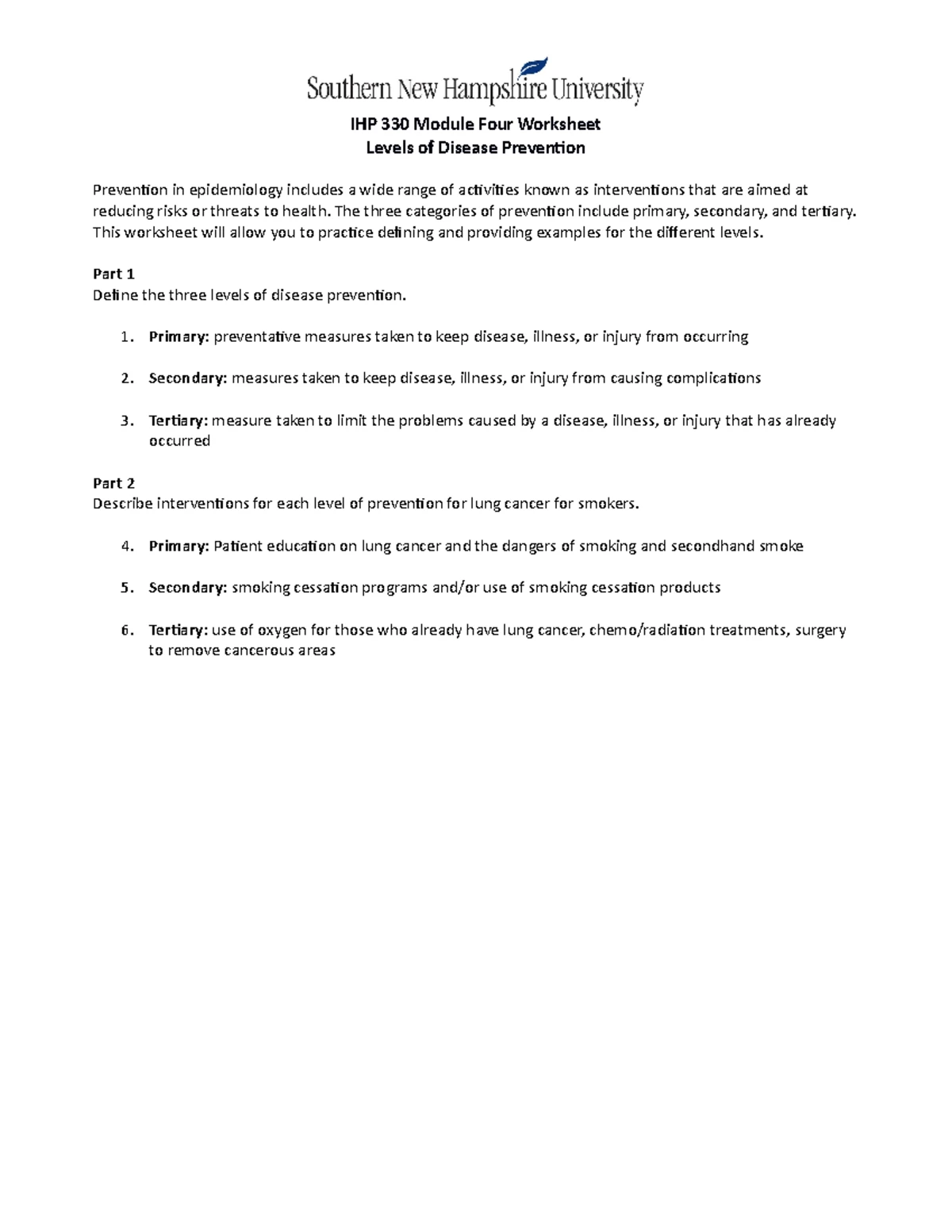 IHP 330 Module Three Worksheet - IHP 330 Module Three Worksheet ...