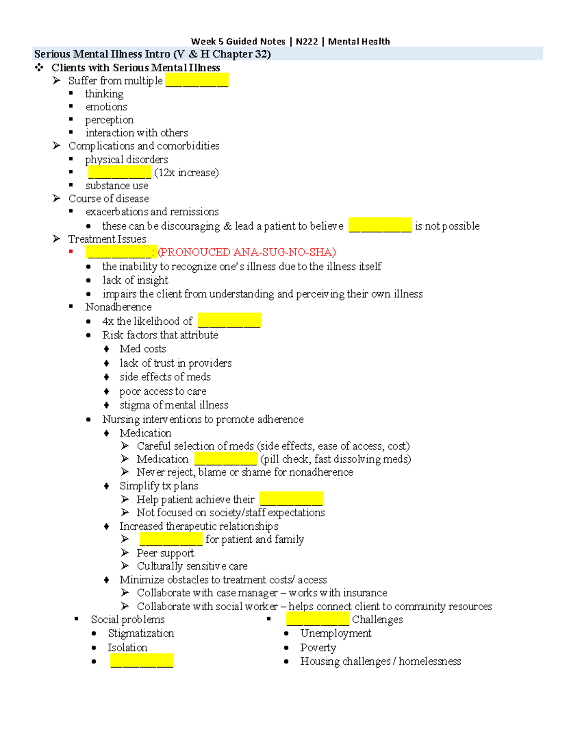 N222 Week 5 Guided Notes: Mental Health & Serious Mental Illness ...