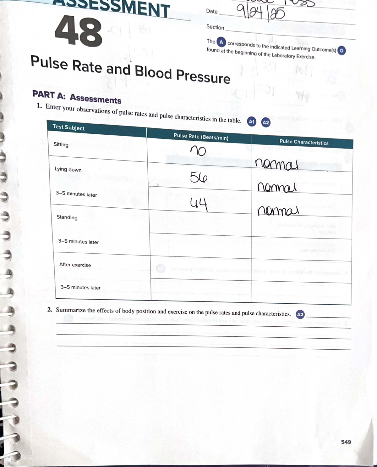 Lab 48 - Pulse Rate & Blood Pressure Assessment Report - Studocu