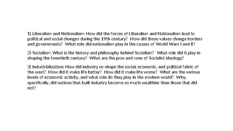 Liberalism, Nationalism, and Socialism: 19th Century Transformations ...