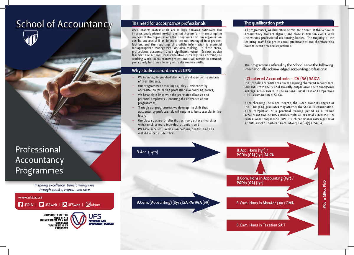 Professional Accountancy Programmes Overview at UFS - Studocu