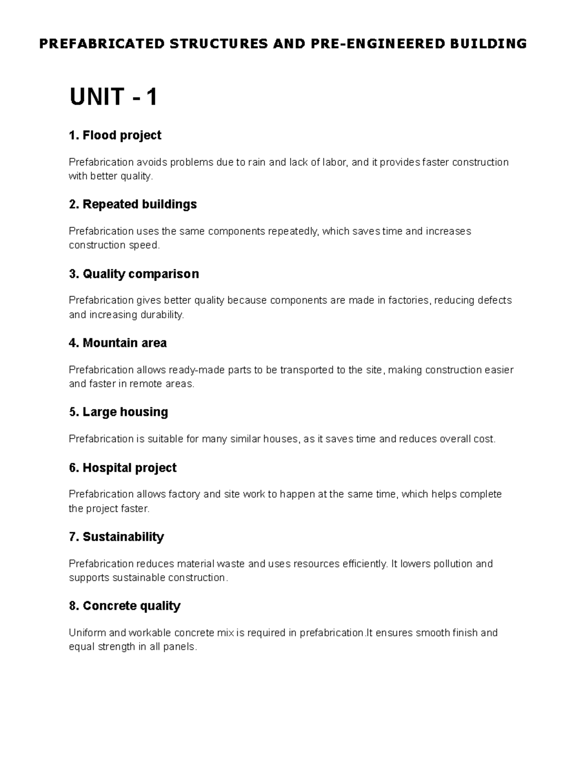 PREFABRICATED STRUCTURES AND BUILDING UNIT 1: Key Insights and ...