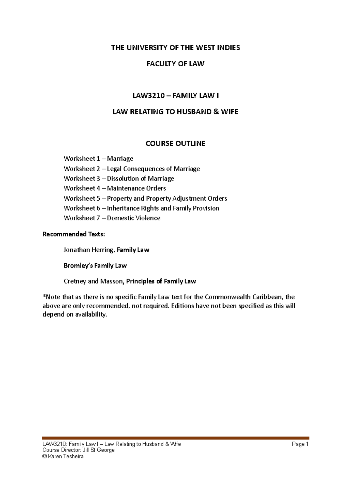 LAW3210: Family Law I – Worksheet 1 on Marriage Principles - Studocu