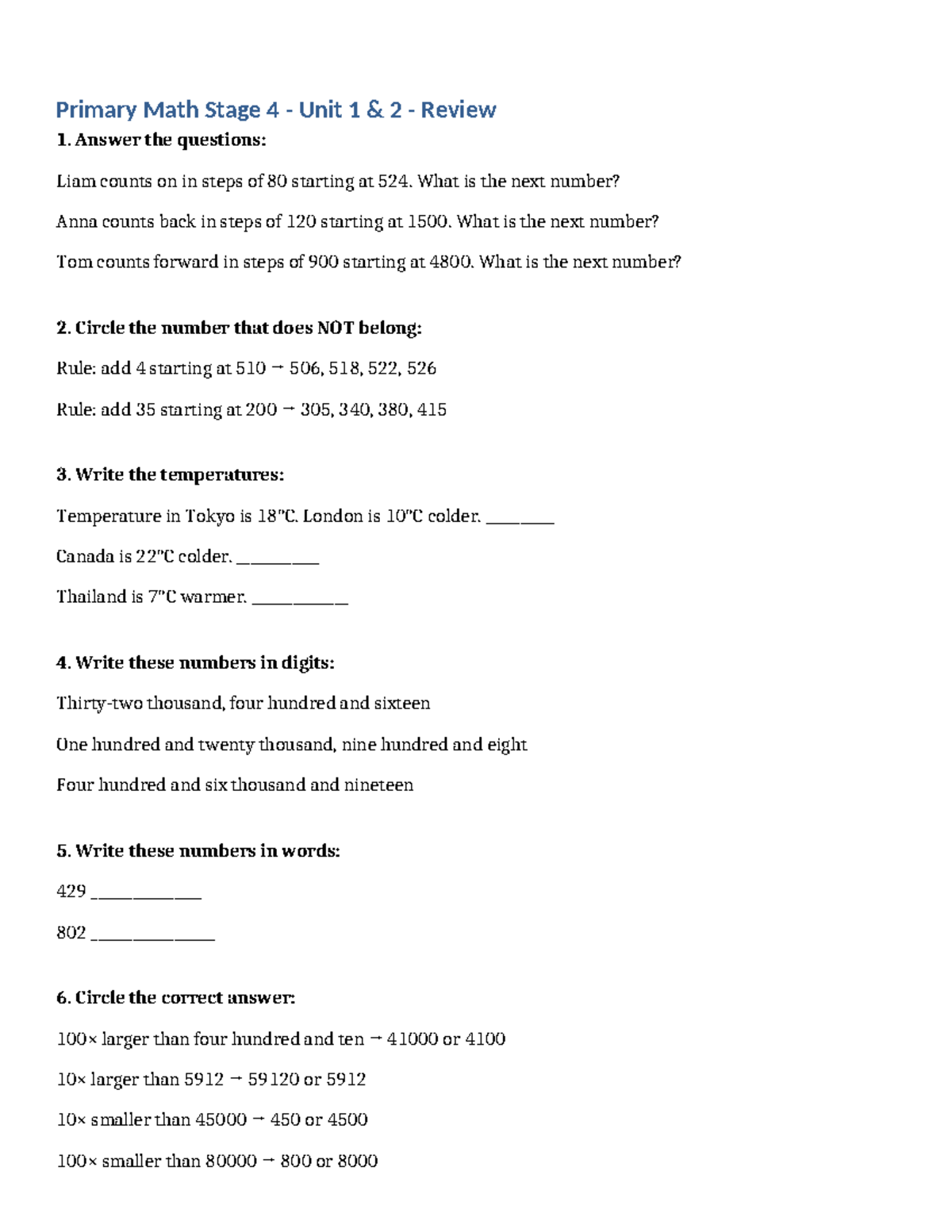 Primary Math Stage 4 Units 1 & 2 Review Summary - Studocu