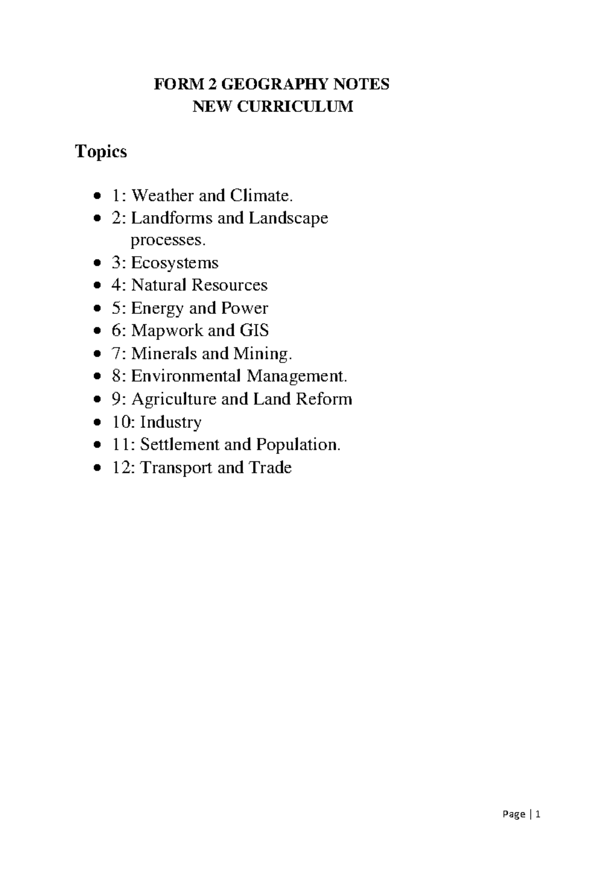 FORM 2 GEO Notes: Weather, Climate, and Landforms Overview - Studocu
