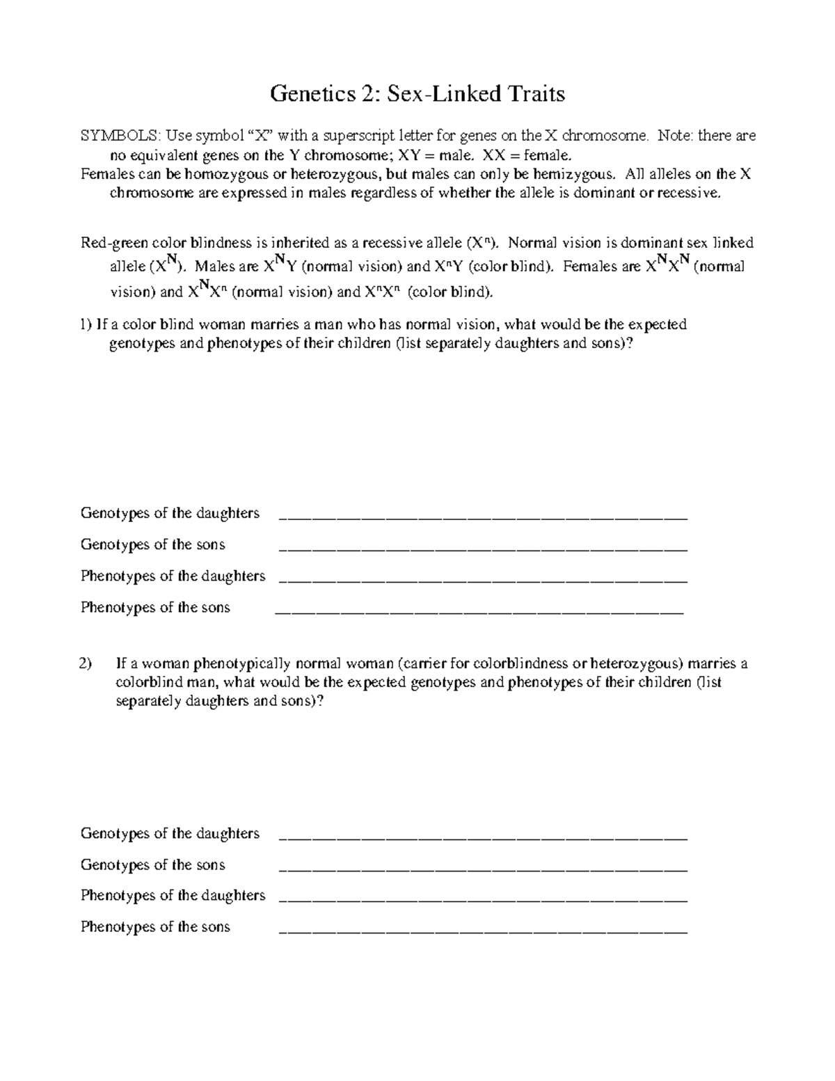 Genetics 2: Sex-Linked Traits - Lecture Notes - Studocu