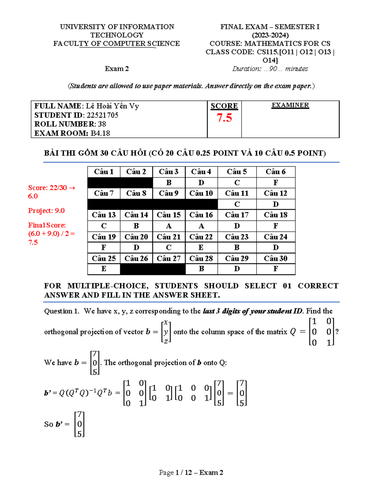 CS115 Final Exam Semester I: Mathematics for CS (O12 O13) - Studocu