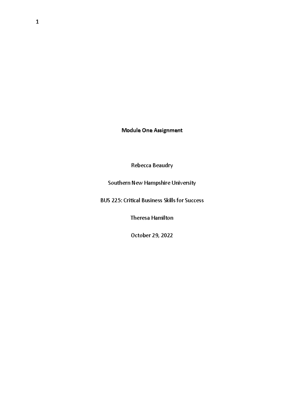 BUS225 Module One Assignment (1) - Module One Assignment Rebecca Beaudry Southern New Hampshire ...
