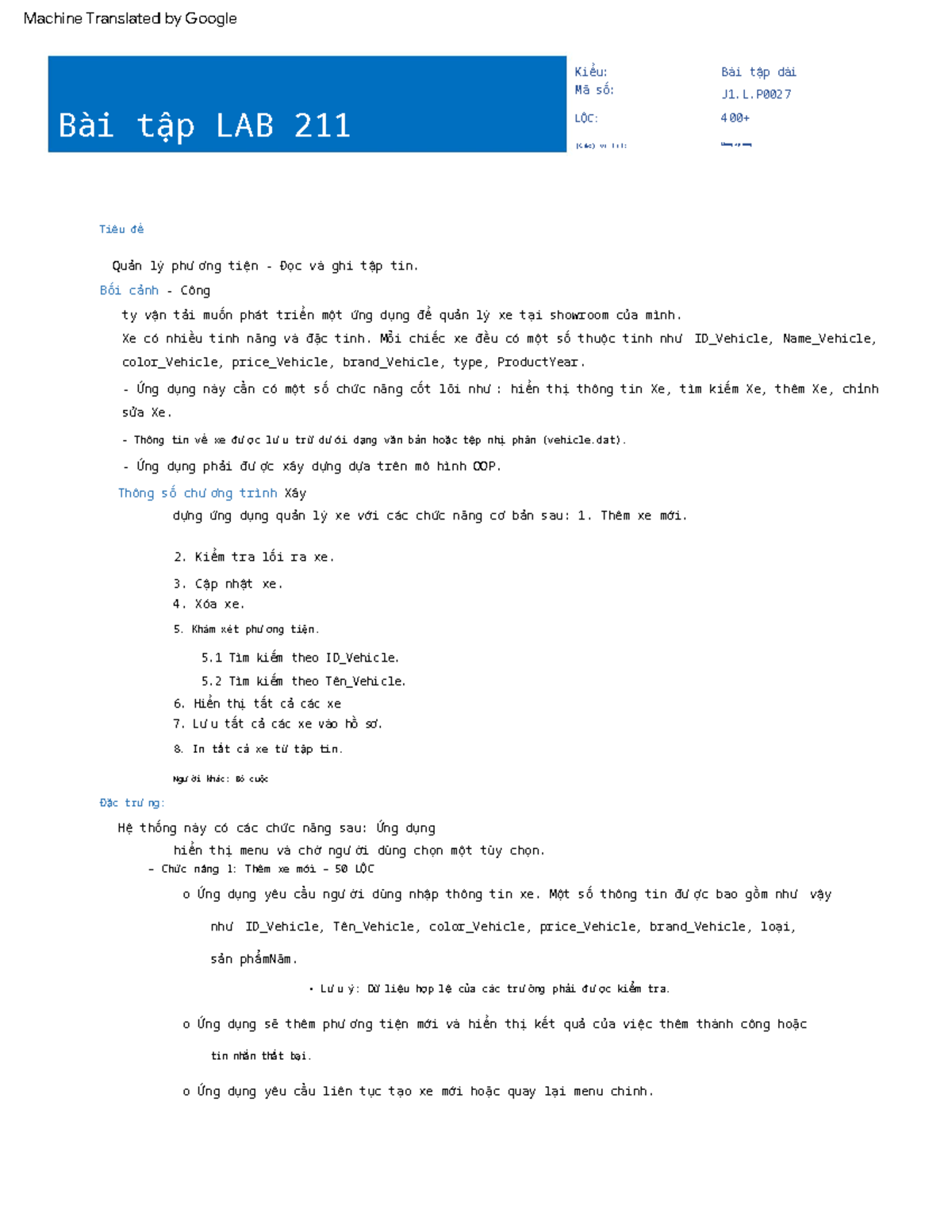 J1.L.P0027-Vehicle Management-400 - Bài tập LAB 211 8. In tất cả xe từ ...