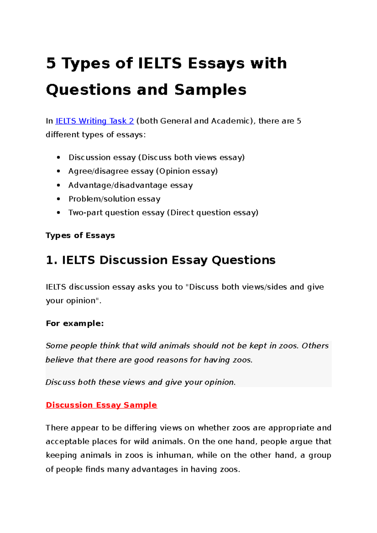 5 Types of Ielts Essays with Questions and Samples - 5 Types of IELTS ...