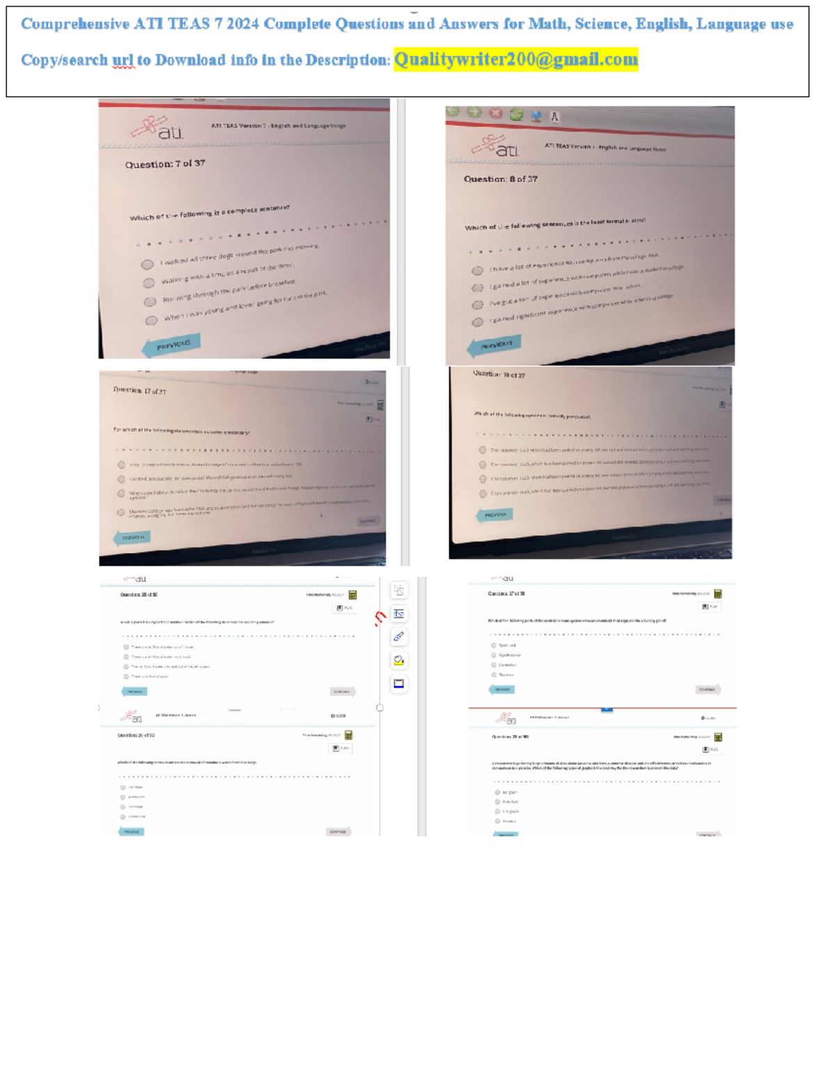 Comprehensive ATI TEAS 7 2024 Complete Collection of Real Exam ...