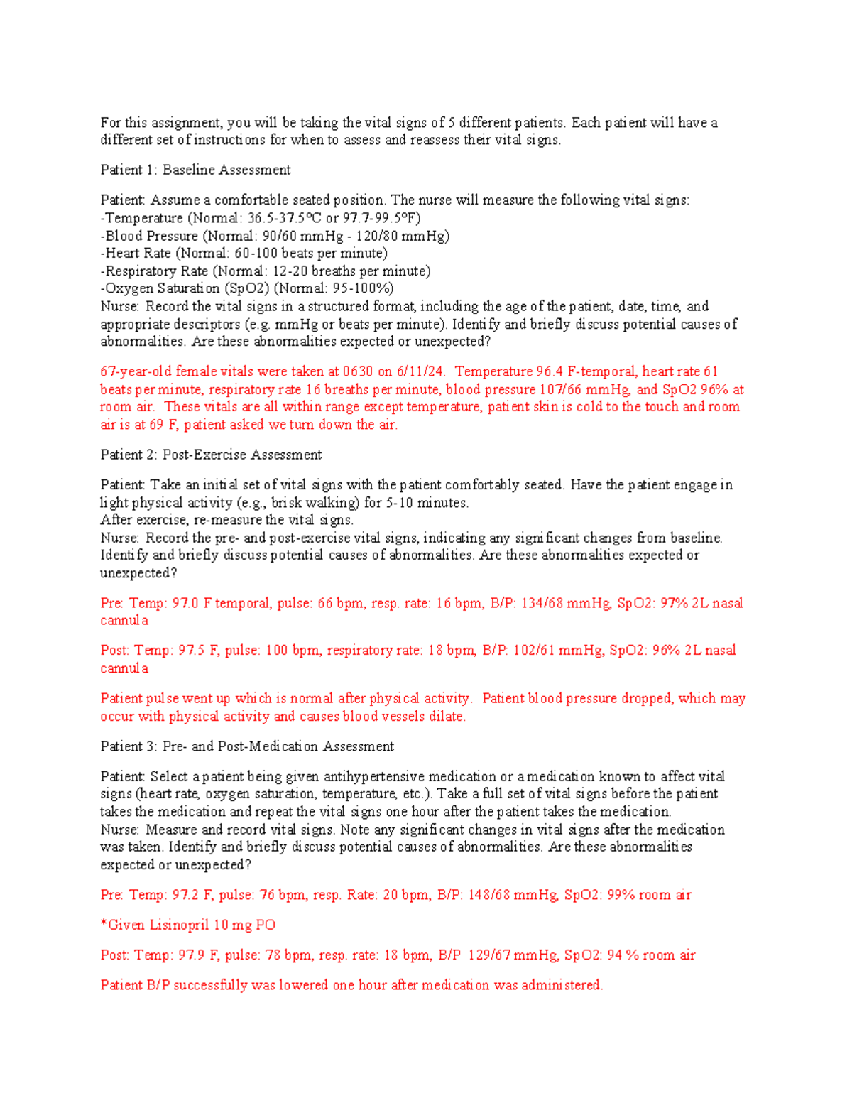 Vital Signs Clinical Assessment for 5 Patients - Vital Signs-Clinicals ...