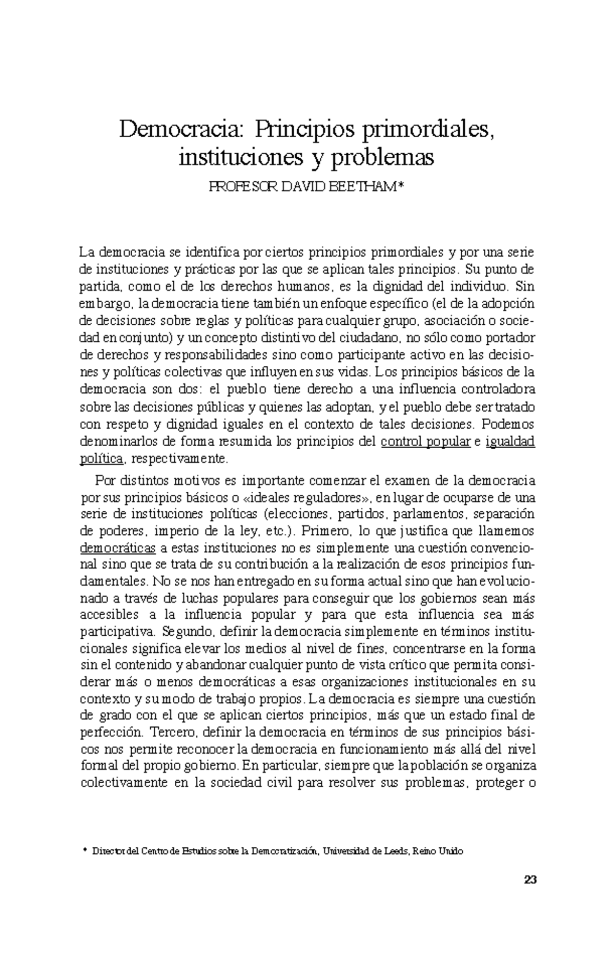 Principios y Problemas de la Democracia - Análisis por David Beetham ...