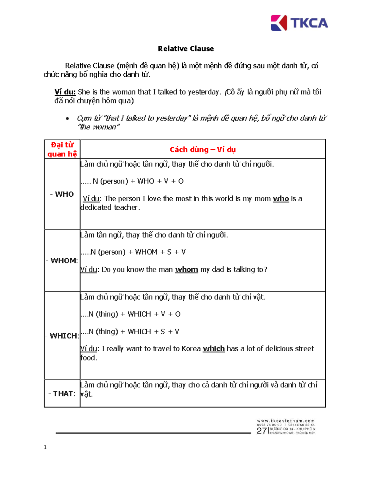 Relative Clause (Mệnh Đề Quan Hệ) - Reference Notes - Studocu