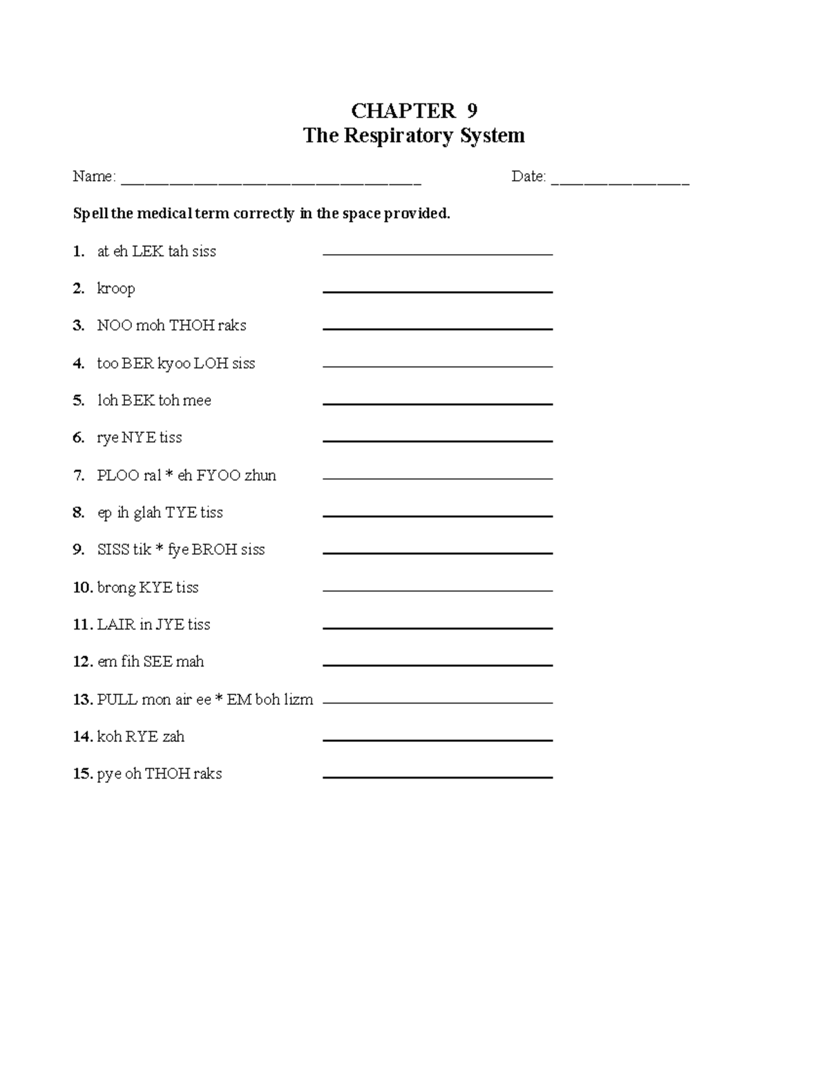 CHAPTER 9 Study: Medical Terms for the Respiratory System - Studocu