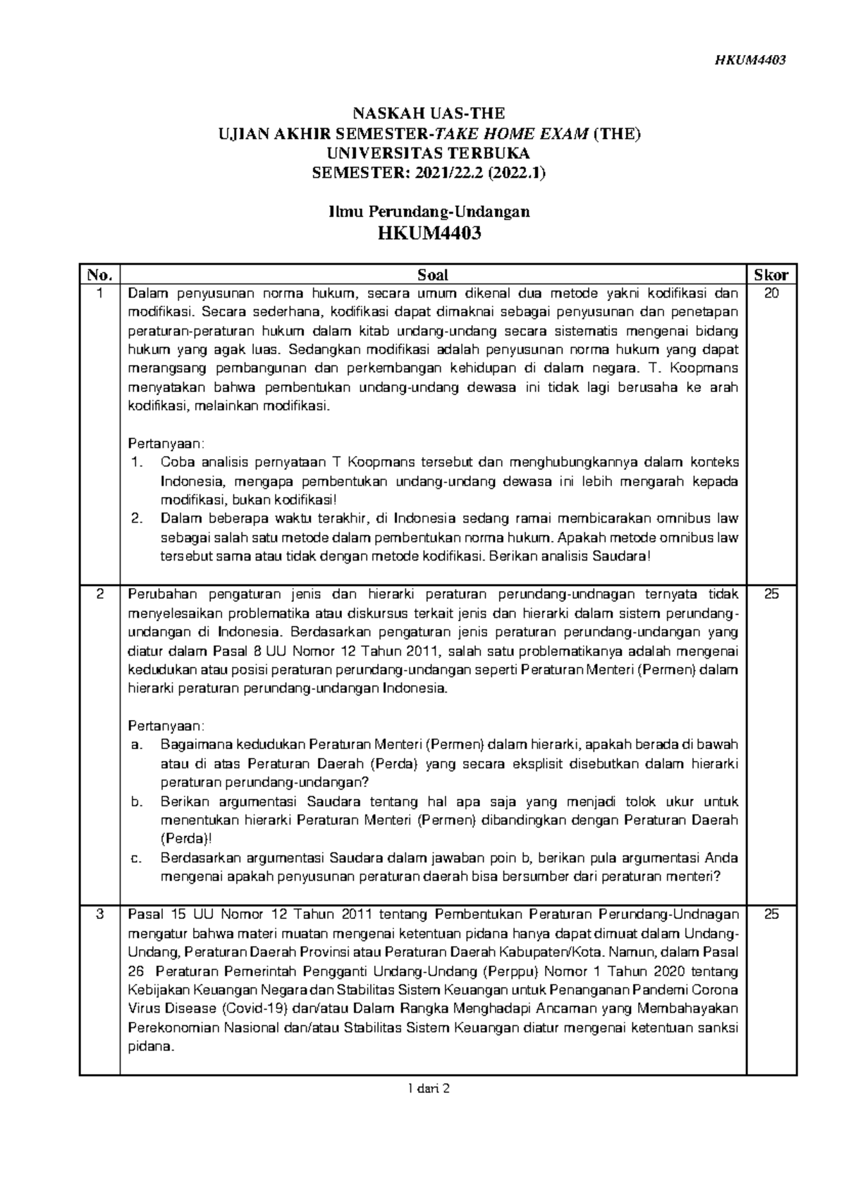Naskah UAS HKUM4403: Ujian Akhir Semester Hukum 2021/22.2 - Studocu