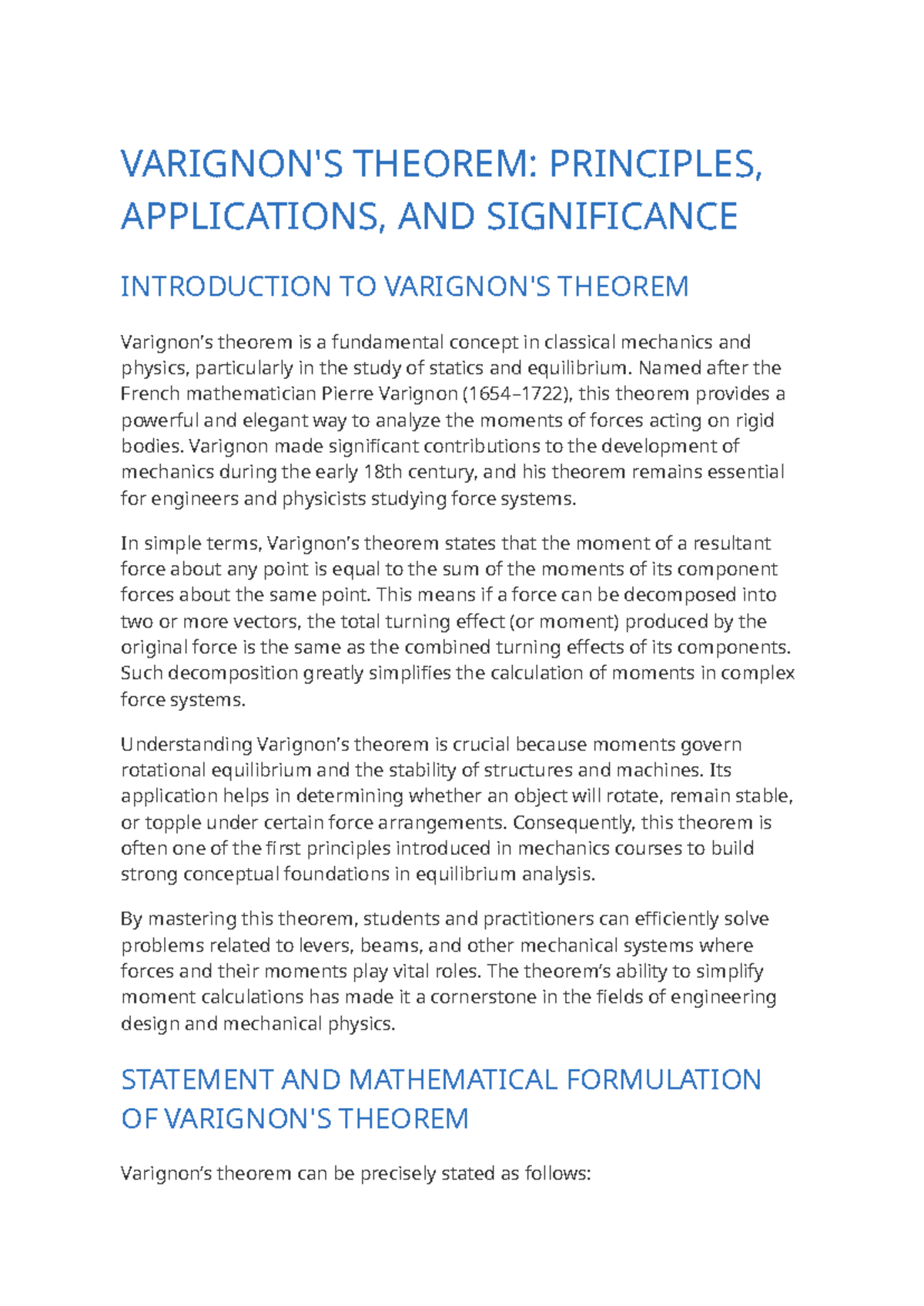 Varignon's Theorem: Principles, Applications, and Significance in ...