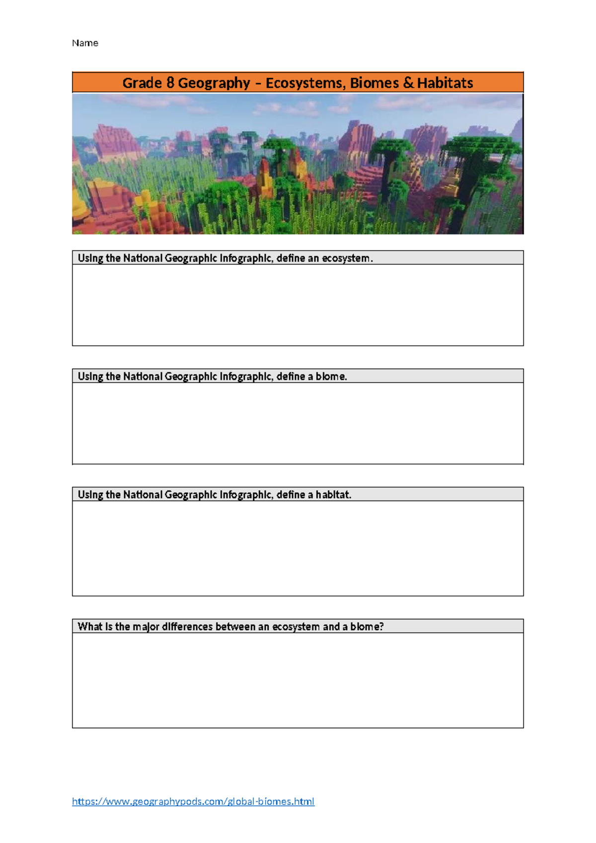 Grade 8 Geography: Lesson 1 on Ecosystems, Biomes, and Habitats - Studocu