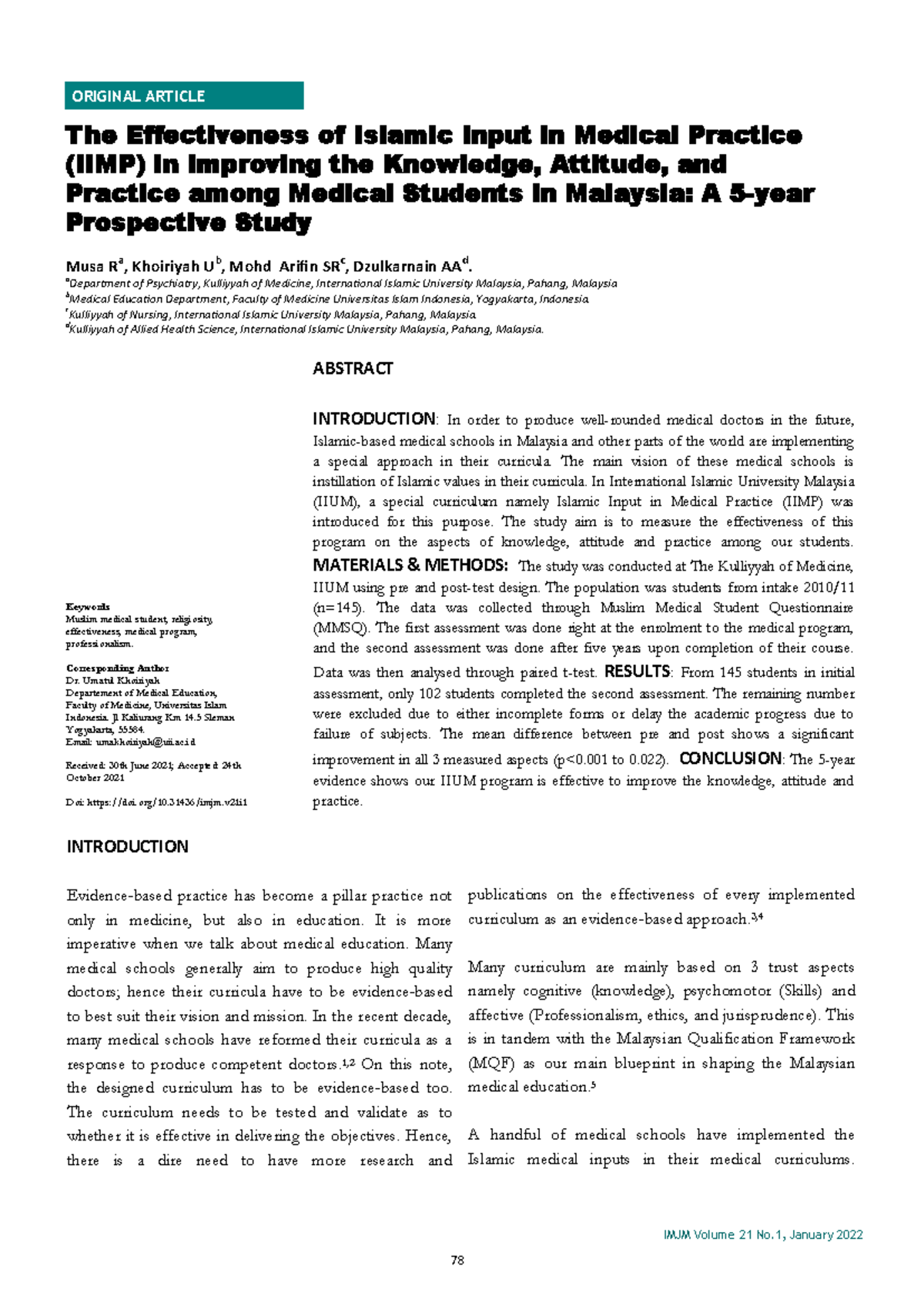 The Effectiveness of IIMP in Enhancing Medical Students' Knowledge and ...