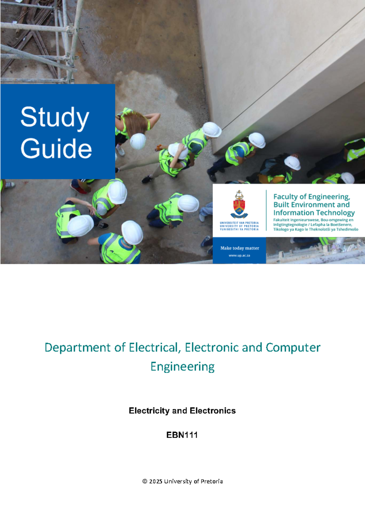 EBN111 Electricity and Electronics Study Guide 2025 - University of Pretoria - Studocu