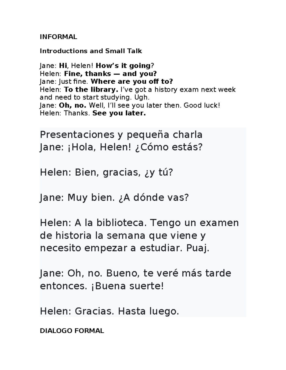 Informal Dialogues - Introductions and Small Talk for Spanish Learners ...