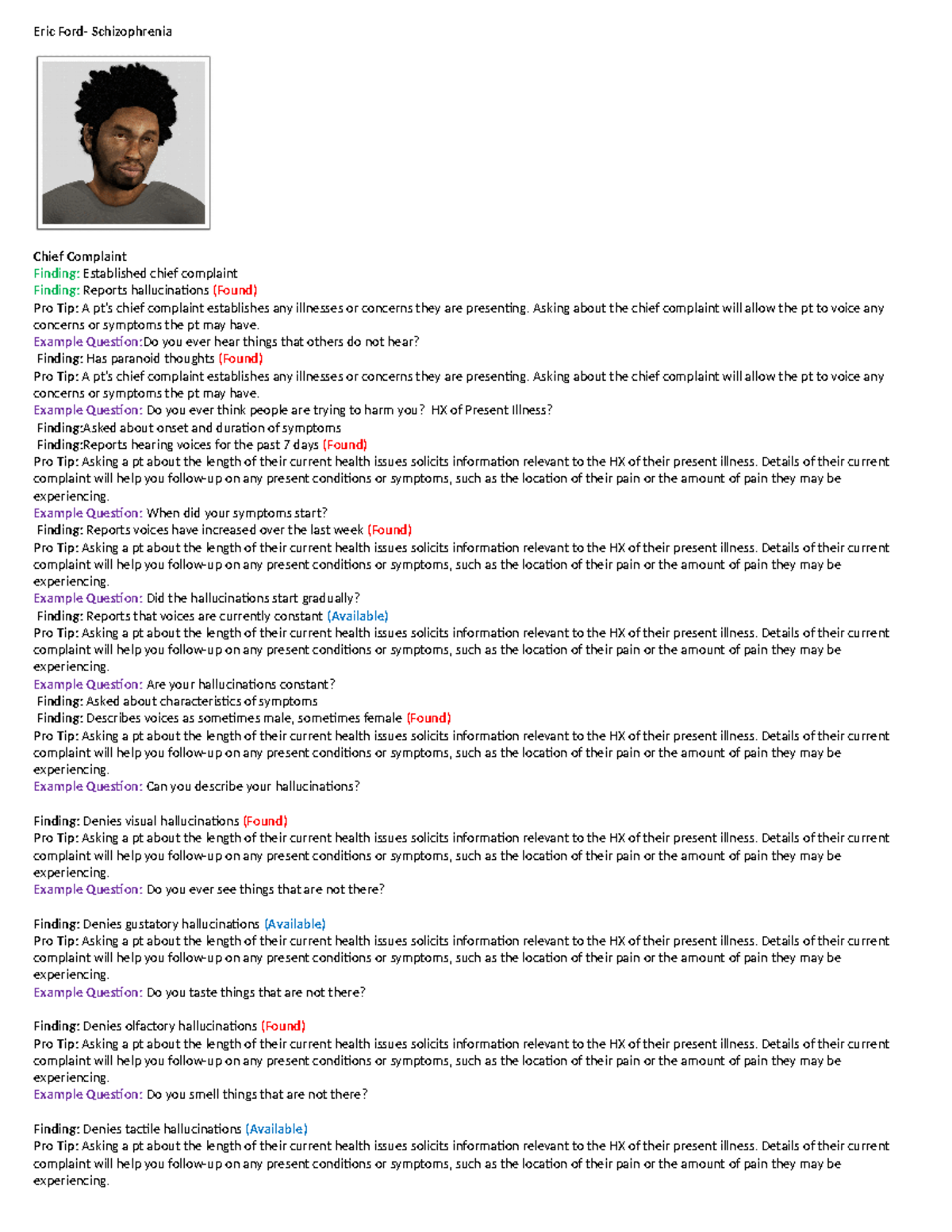 SH Eric Ford - Schizophrenia Case Study and Findings Analysis - Studocu