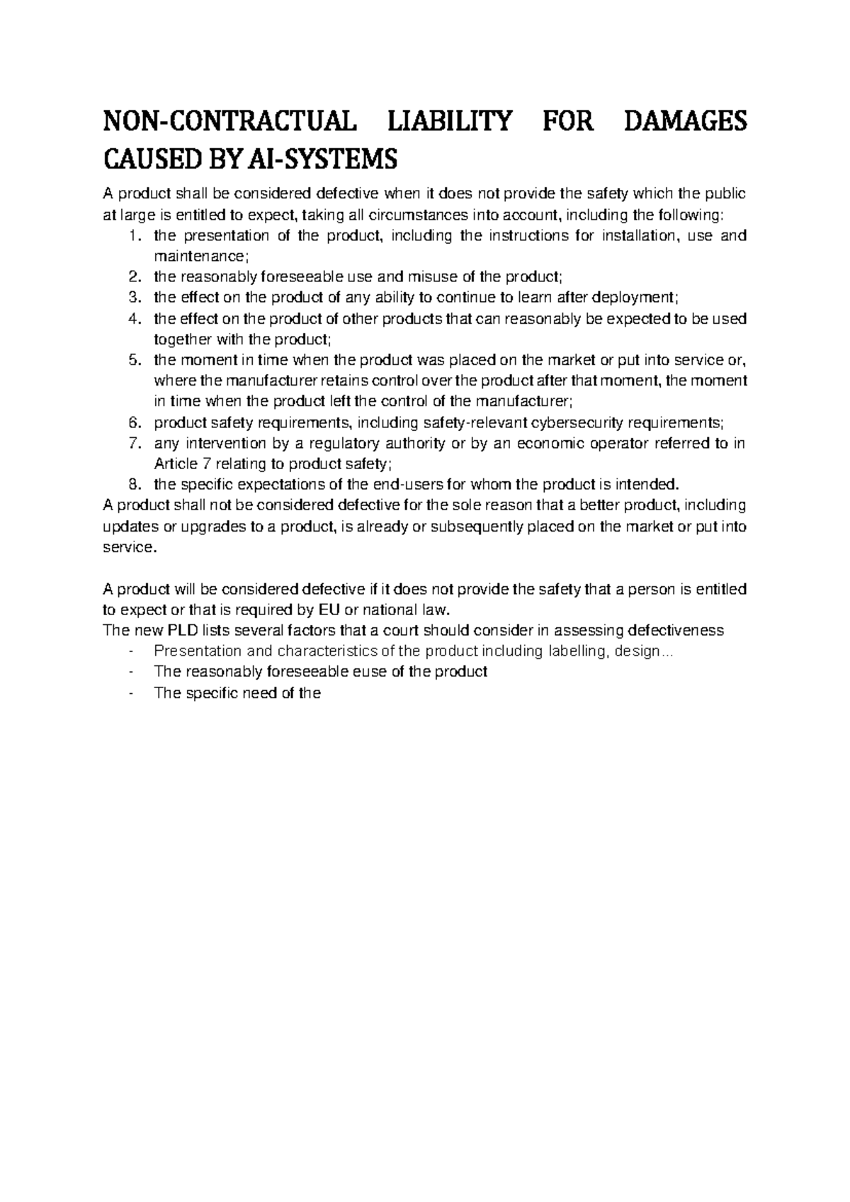 LIABILITY FOR DAMAGES: Defective Product Analysis (Maiol TFG 4) - Studocu