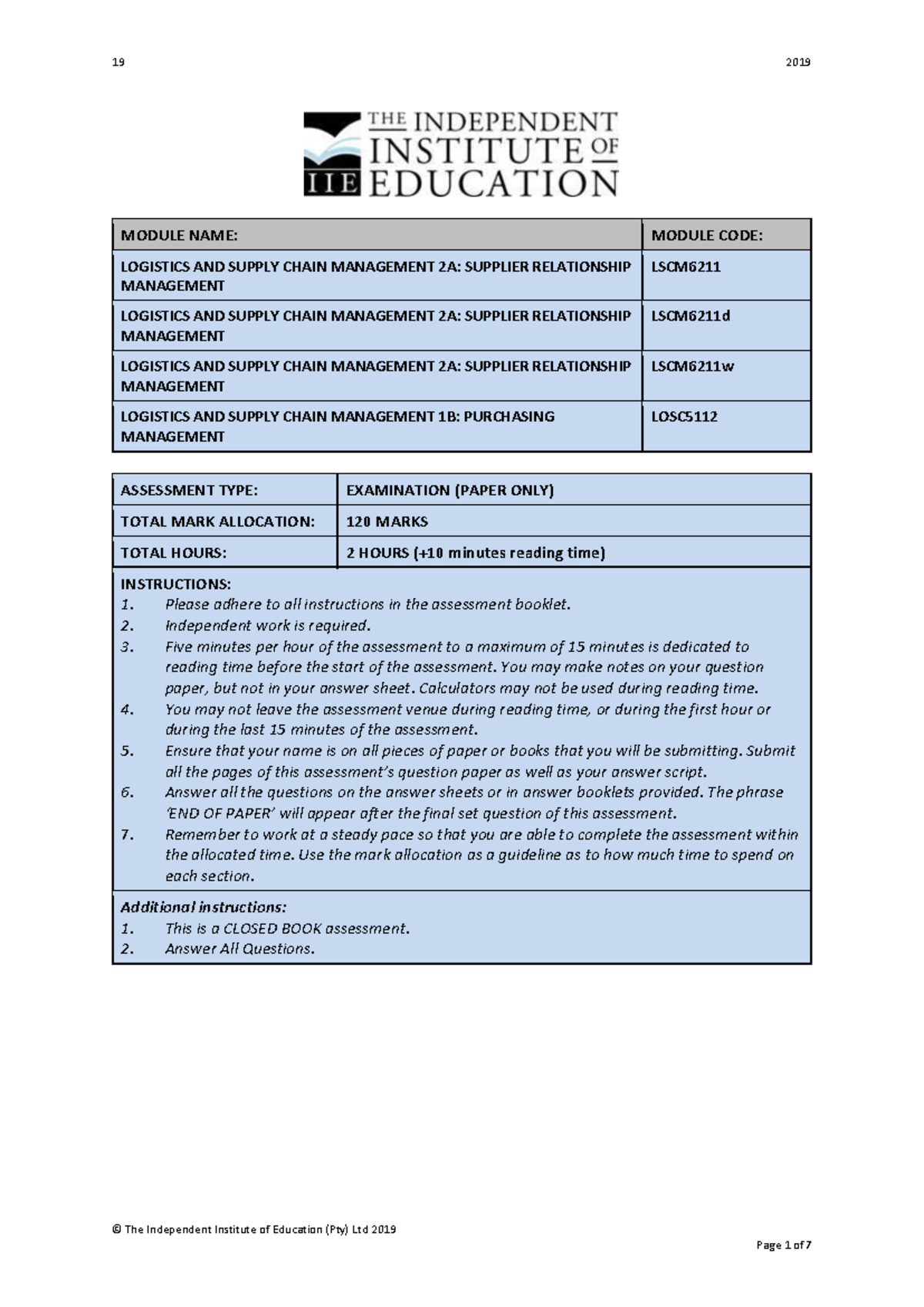 LSCM6211Ea - Logistics & Supply Chain Management 2A Exam Paper - Studocu