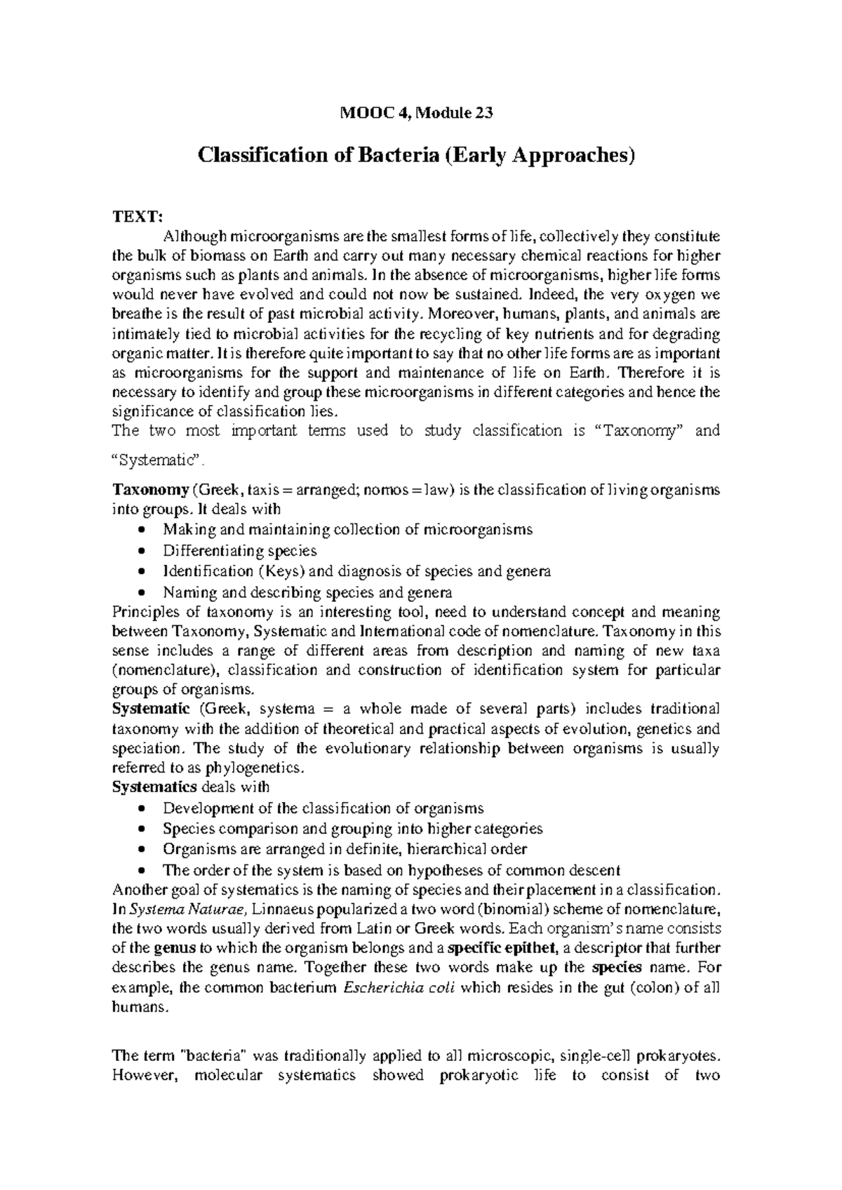 MOOC 4, Module 23 Enhanced Notes on Bacterial Classification - Studocu