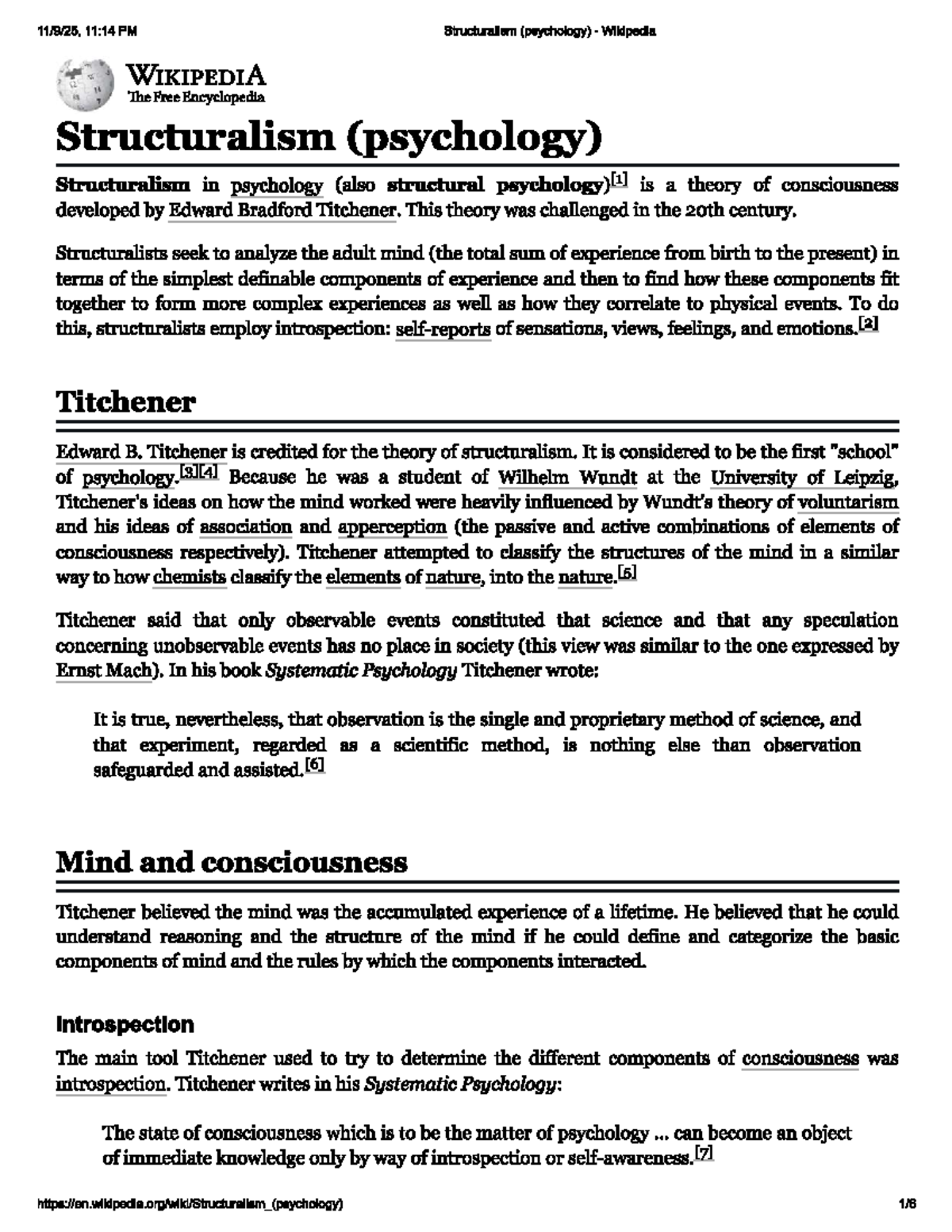 PSY 101: History of Structuralism in Psychology - Studocu