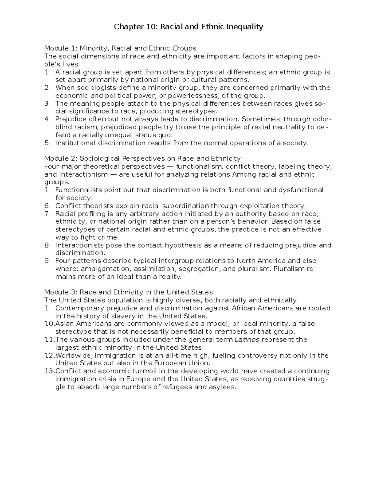 Sociology 101 - Chapter 10: Racial and Ethnic Inequality Lecture Notes ...