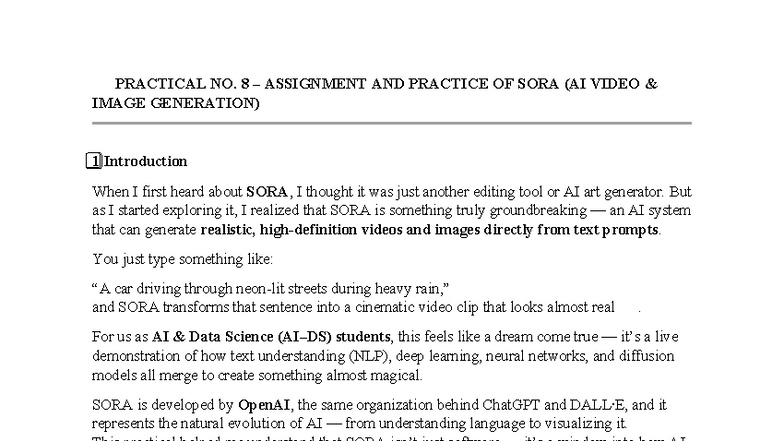 🎬 Practical No. 8 — SORA AI Video Generation Assignment - Studocu