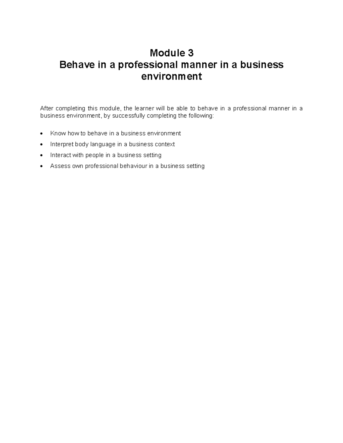 Module 3: Professional Behavior in a Business Environment - Studocu