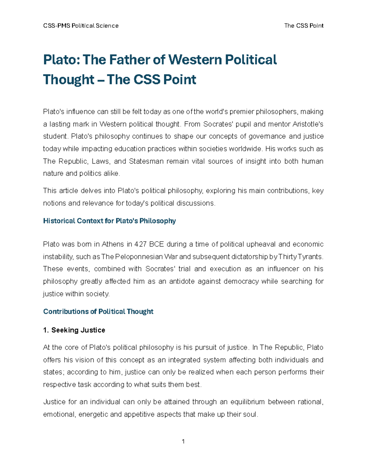 Plato The Father of Western Political Thought – The CSS Point - From ...