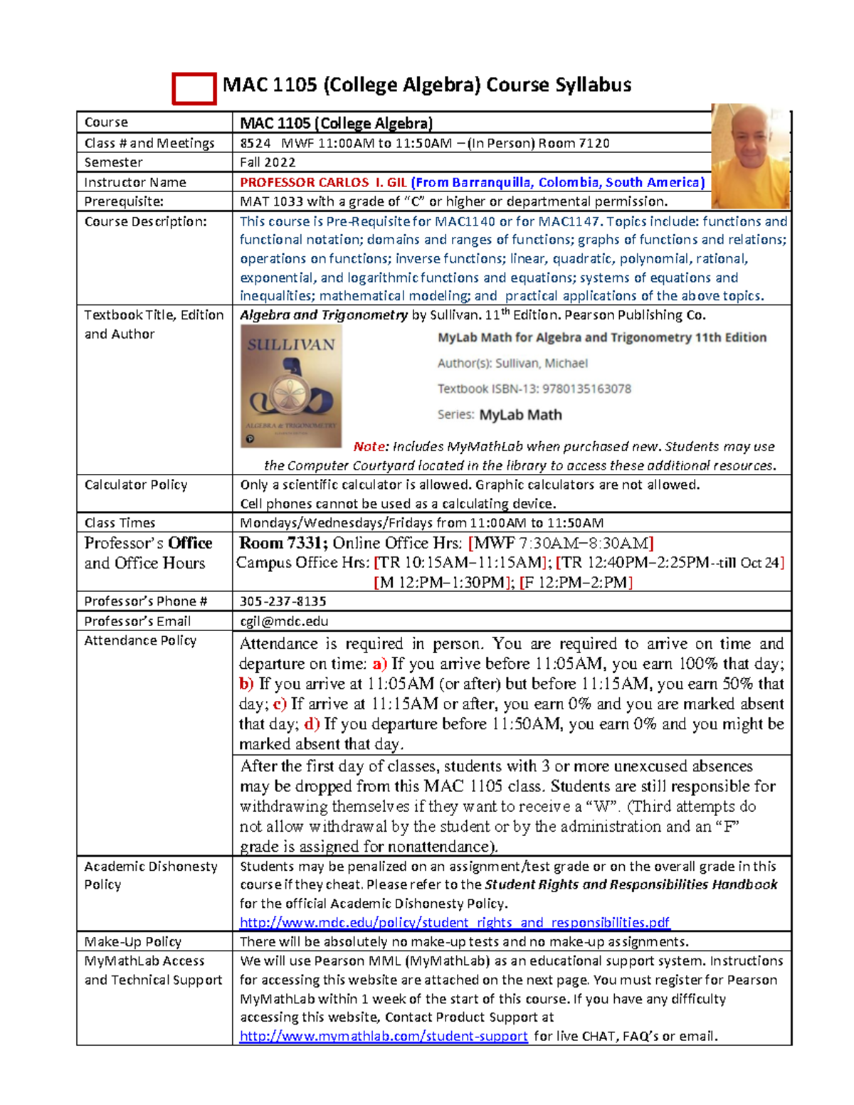 Syllabus for MAC 1105: College Algebra - Fall 2022 by Prof. Carlos Gil - Studocu