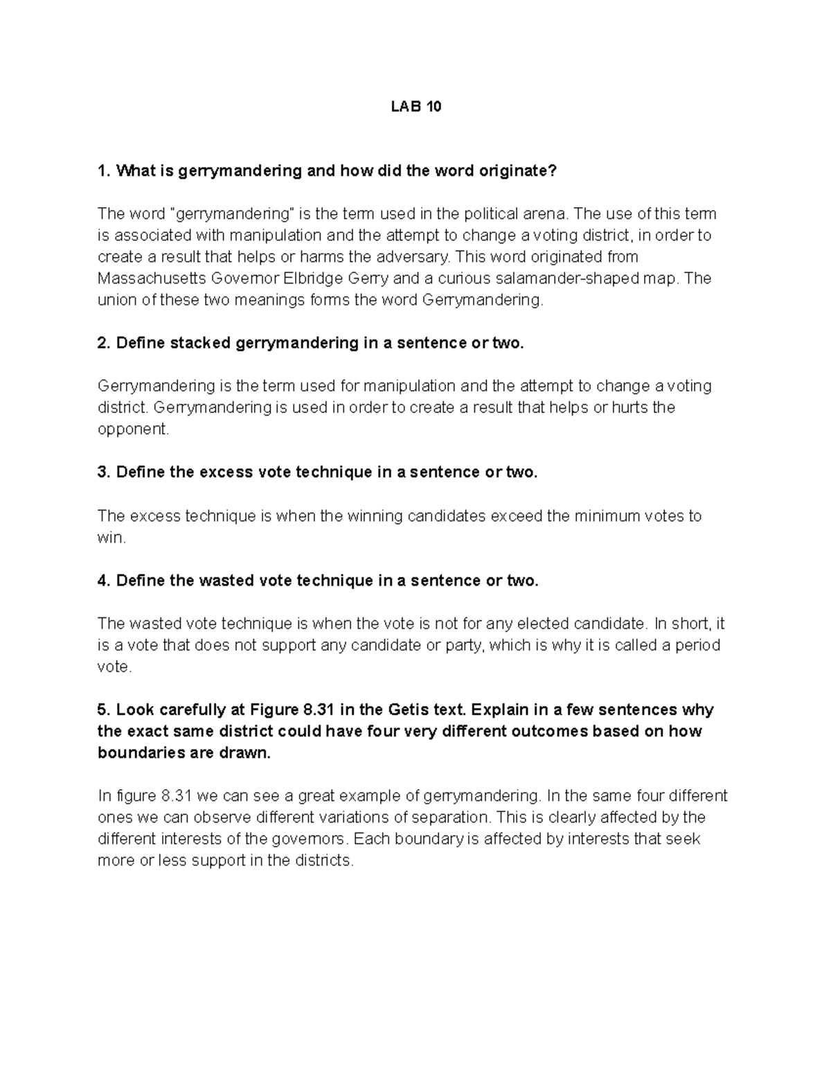 Lab 10 - Lab 10 - LAB 10 What is gerrymandering and how did the word ...