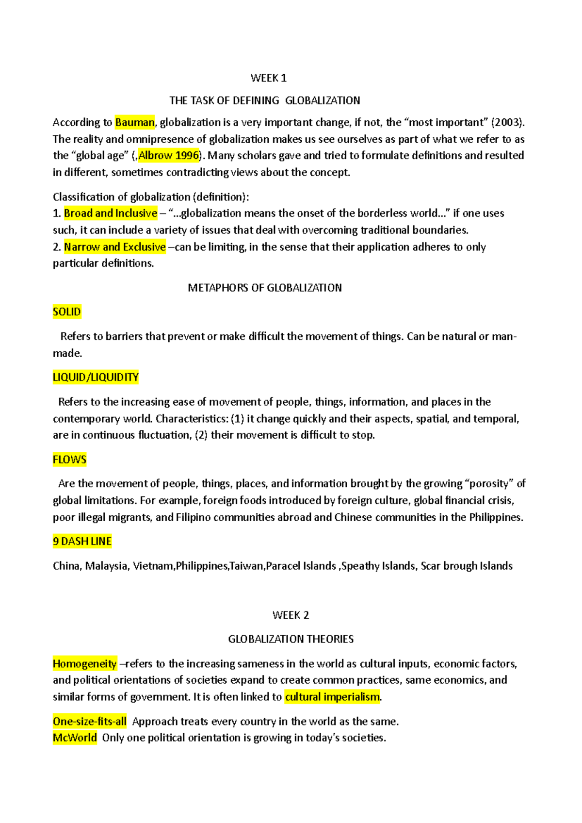 WEEK 1-7 REVIEWER ON GLOBALIZATION THEORIES AND IMPACTS - Studocu