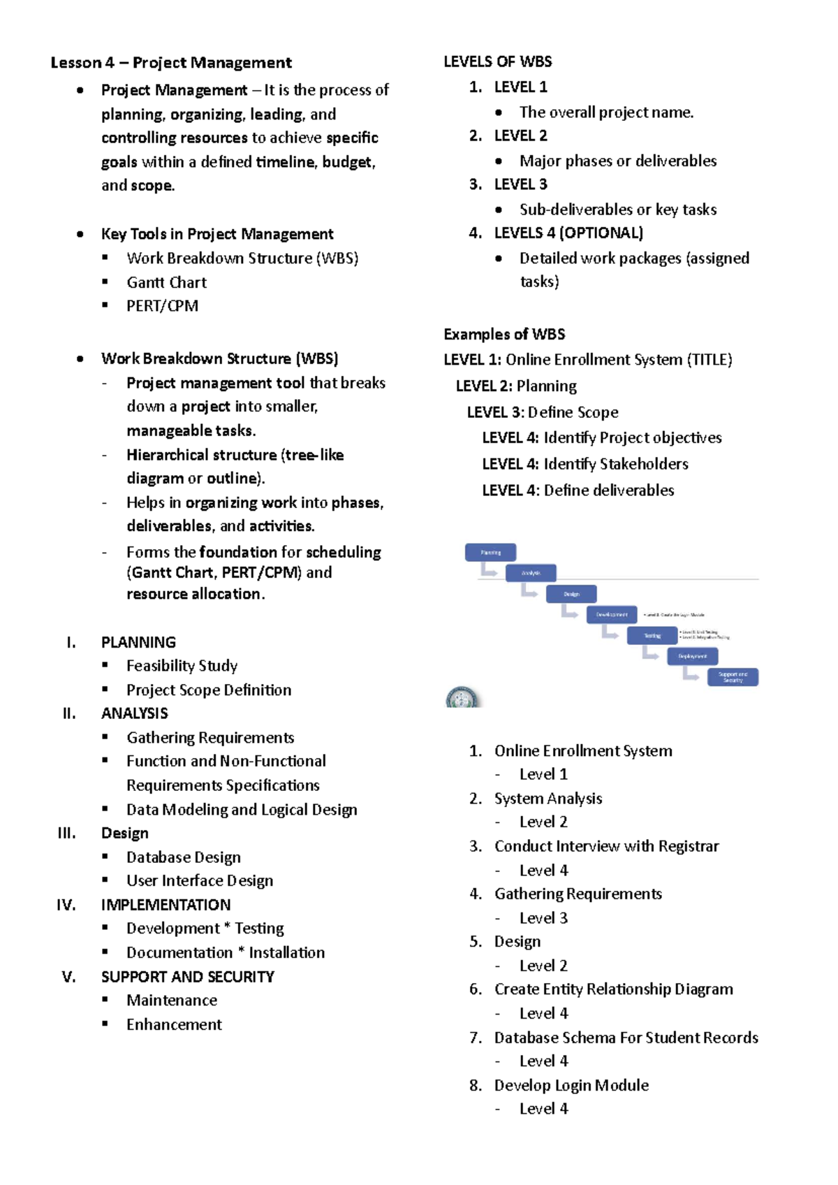 SAD 101: Lesson 4 - Project Management Overview and Tools - Studocu