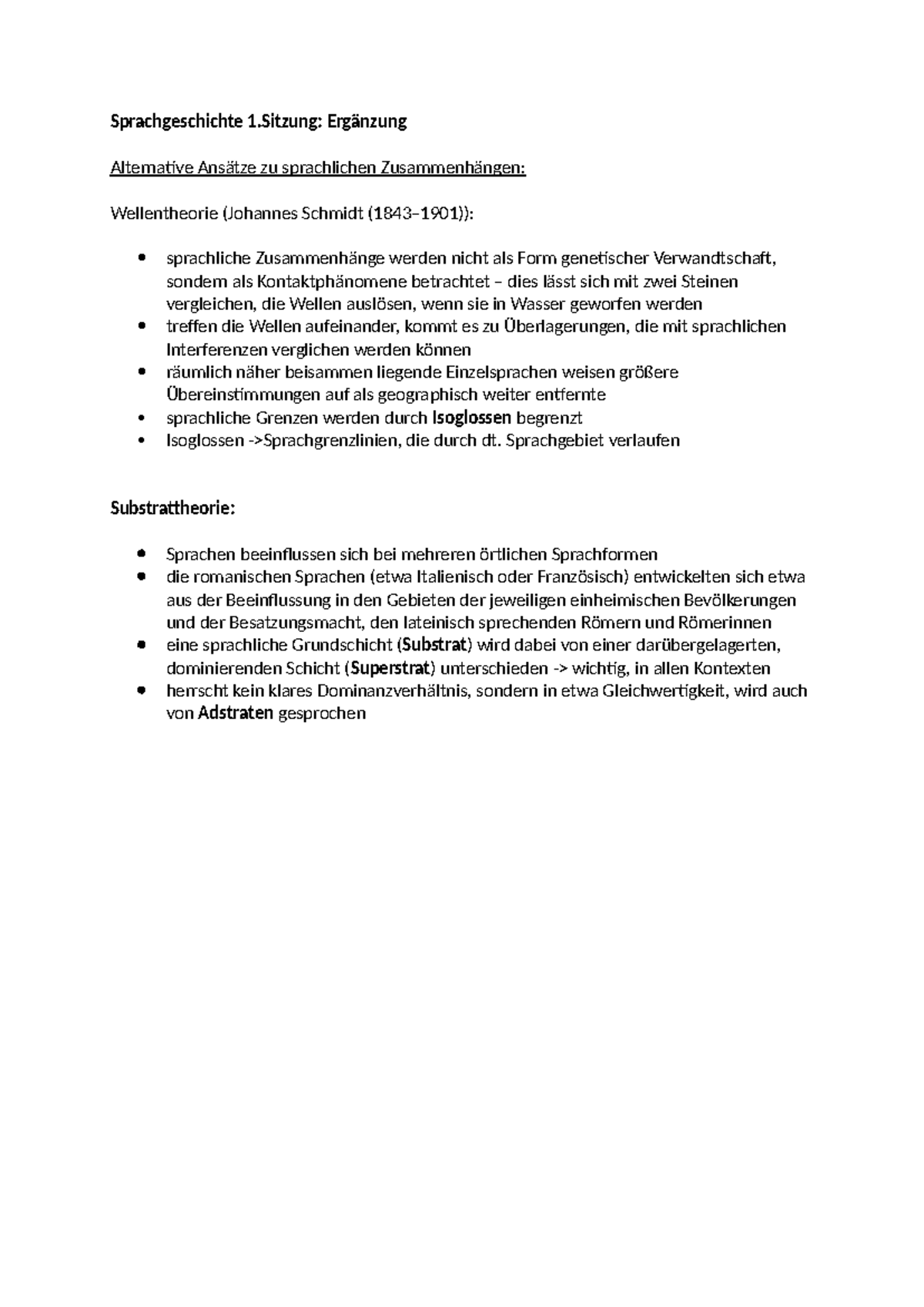 Sprachgeschichte 1: Wellentheorie und Substrattheorie im WS - Studocu