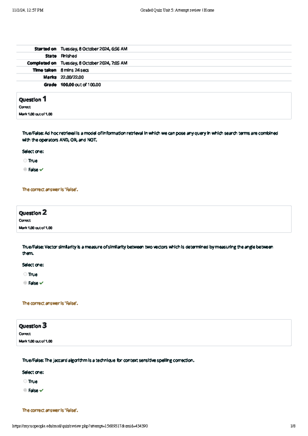 Graded Quiz Unit 5 - Information Retrieval Concepts and Techniques ...