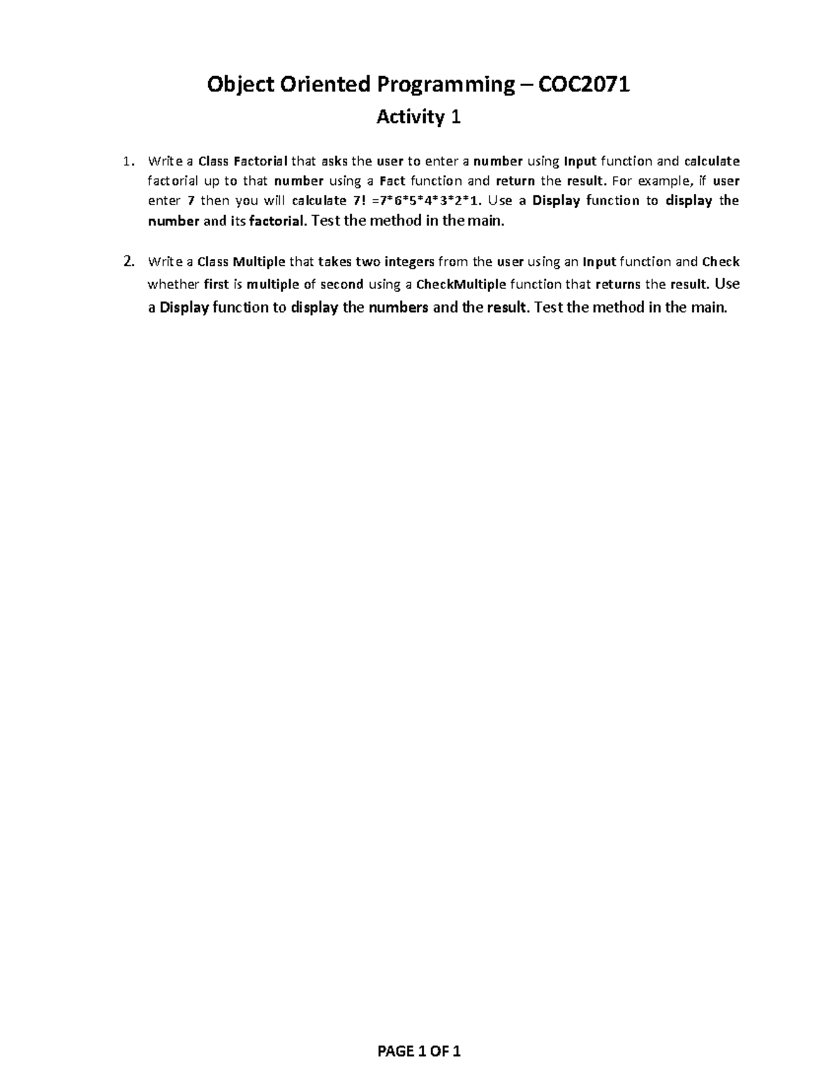 Activity 1-BSCS(A) - C# practice material - Object Oriented Programming ...