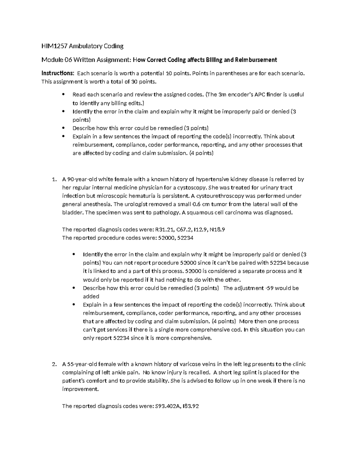 Module 06 Assignment Worksheet - HIM1257 Ambulatory Coding Module 06 ...