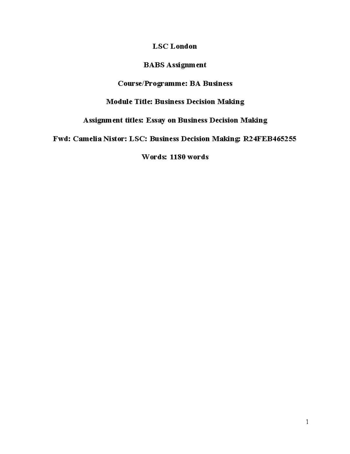 LSC BA Business Decision Making Assignment: Analyzing Project NPV and ...