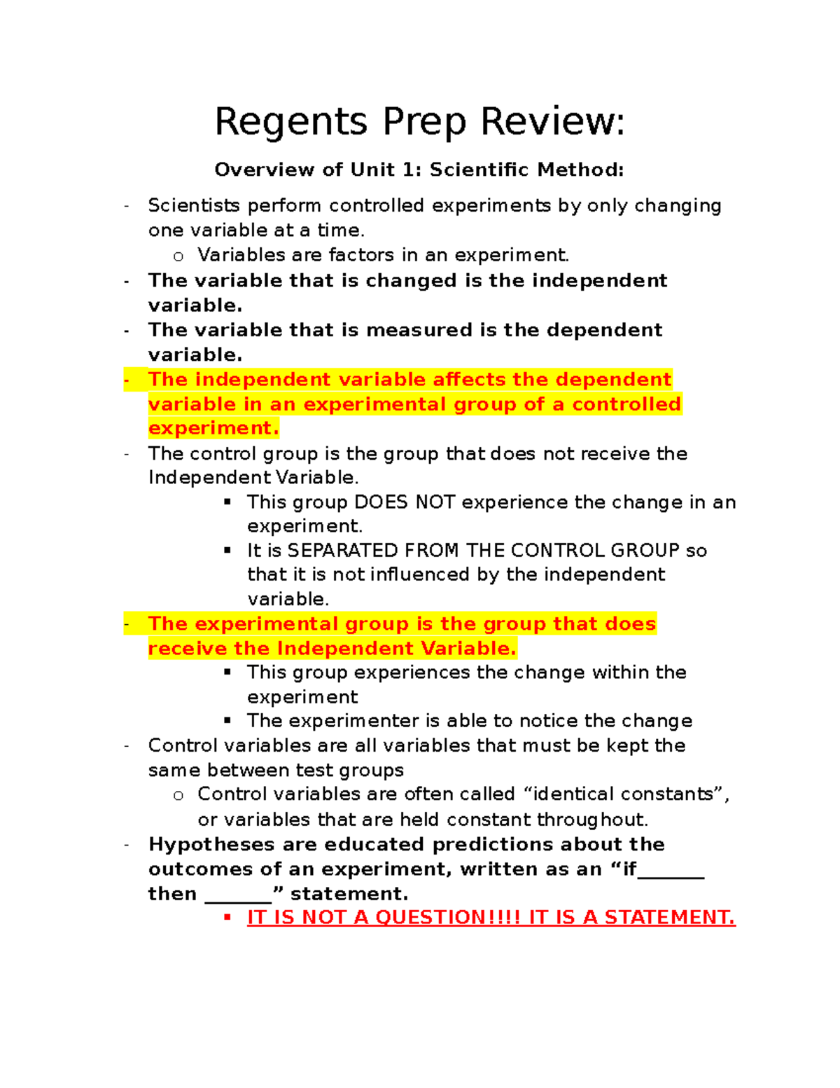 Regents Prep Review: Unit 1-5 Overview on Scientific Method & Genetics ...