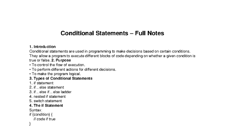 Conditional Statements Notes: Types & Examples - Studocu