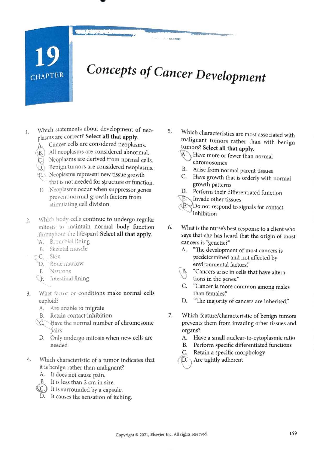 Med Surg 19 Concepts of Cancer Development Exam Questions - Studocu