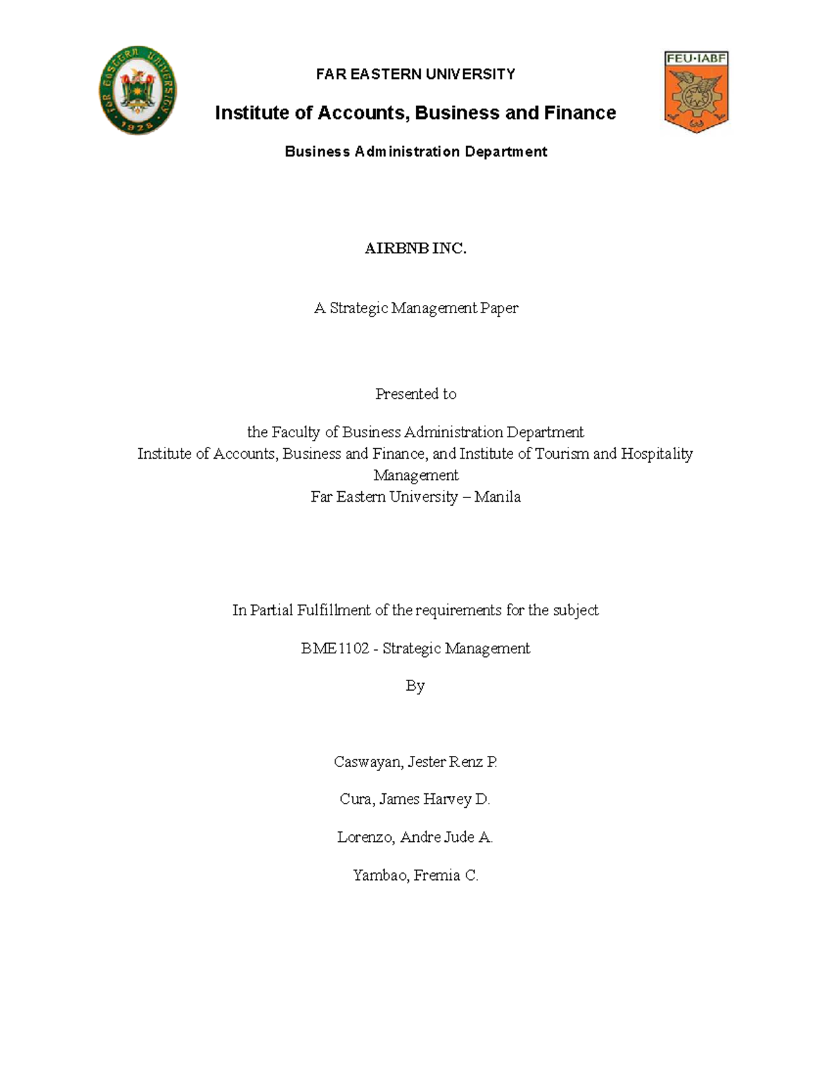 BME1102 Strategic Management Case Study: Airbnb Inc. Analysis - Studocu