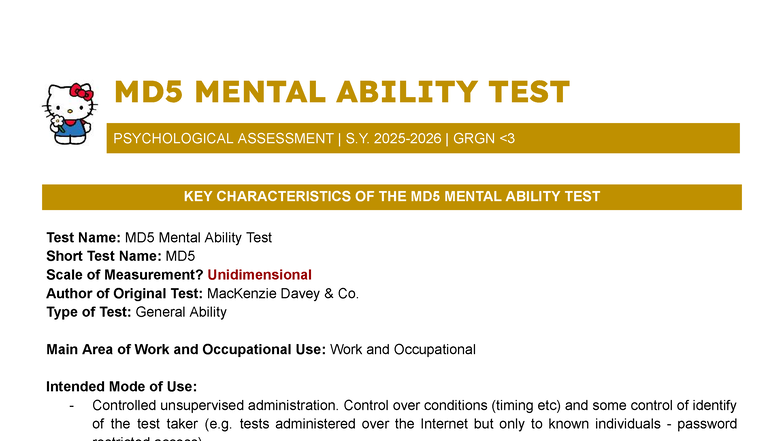 MD5 Mental Ability Test Overview & Key Characteristics - Studocu