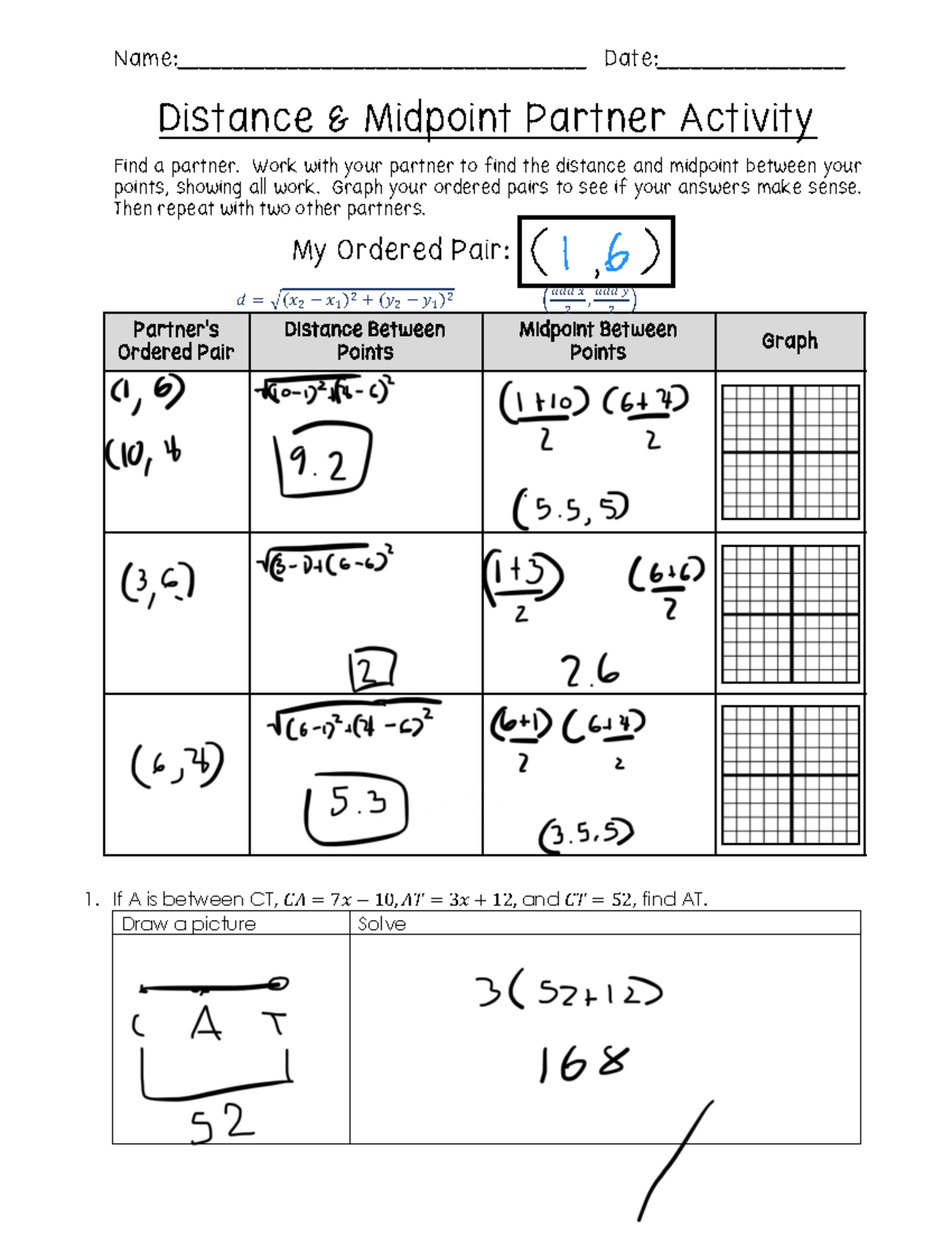 Distance & Midpoint Partner Activity: Speed Dating Exercise - Studocu