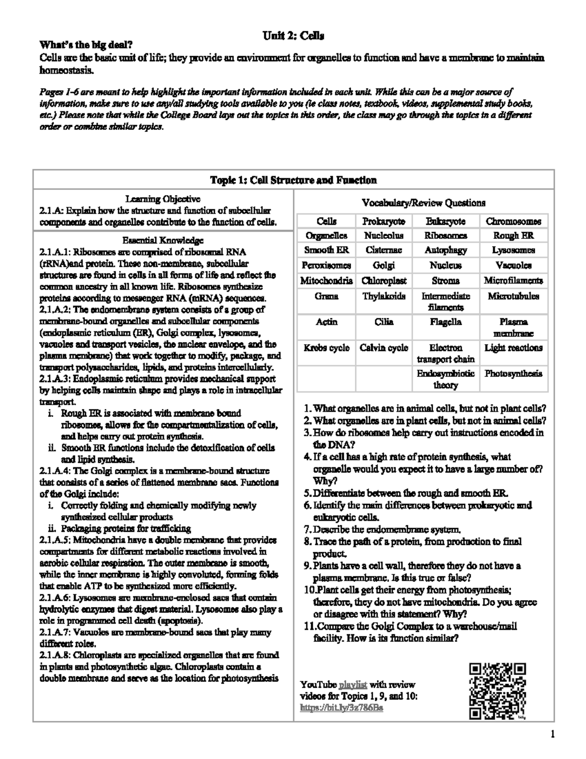 Unit 2: Cells - Comprehensive Study Guide for JSilver - Studocu